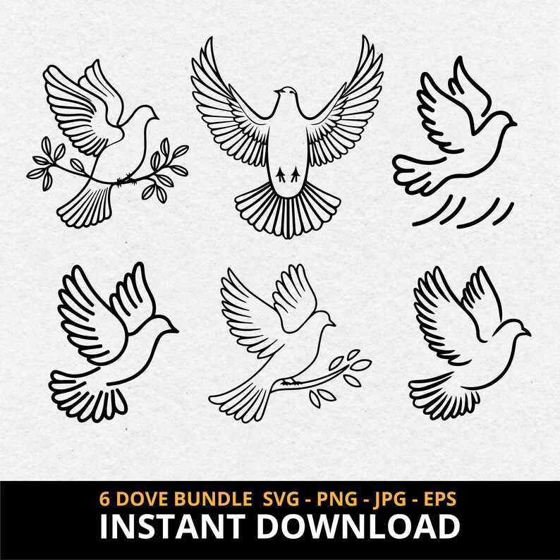 Flying Dove Svg Bundle, 6 Pigeon Svg Cut Files, Bird Svg Png Files ...