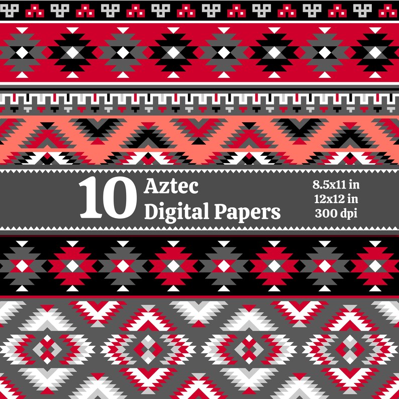 Aztec Digital Paper, Native American Inspired Geometric Patterns, Aztec ...