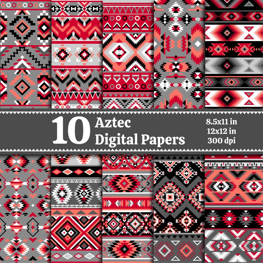 Aztec Digital Paper, Native American Inspired Geometric Patterns, Aztec ...