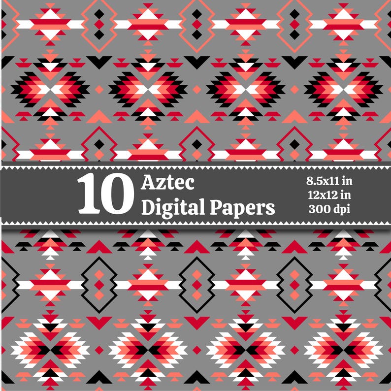 Aztec Digital Paper, Native American Inspired Geometric Patterns, Aztec ...