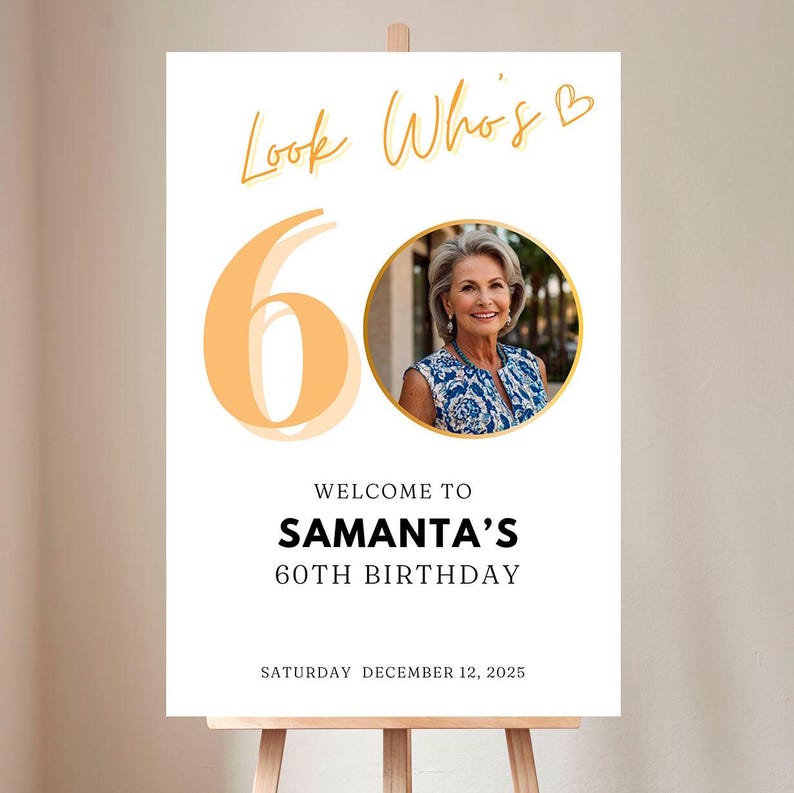60th Birthday Welcome Sign, Modern Look Who's 60 Birthday Welcome Sign ...