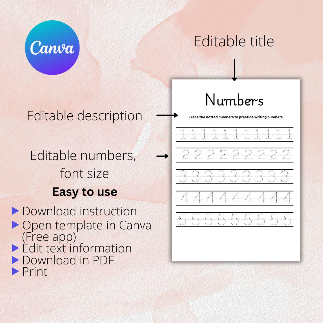 Printable Trace Numbers Worksheet, Traceable Numbers, Preschool ...