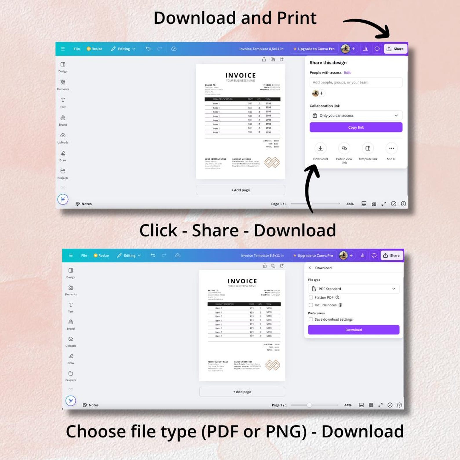Personalized Invoice Template Canva, Editable Small Business Invoice ...