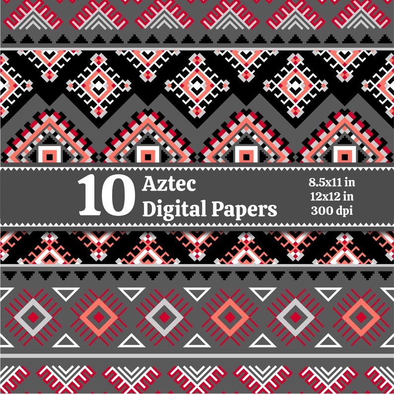 Aztec Digital Paper, Native American Inspired Geometric Patterns, Aztec ...
