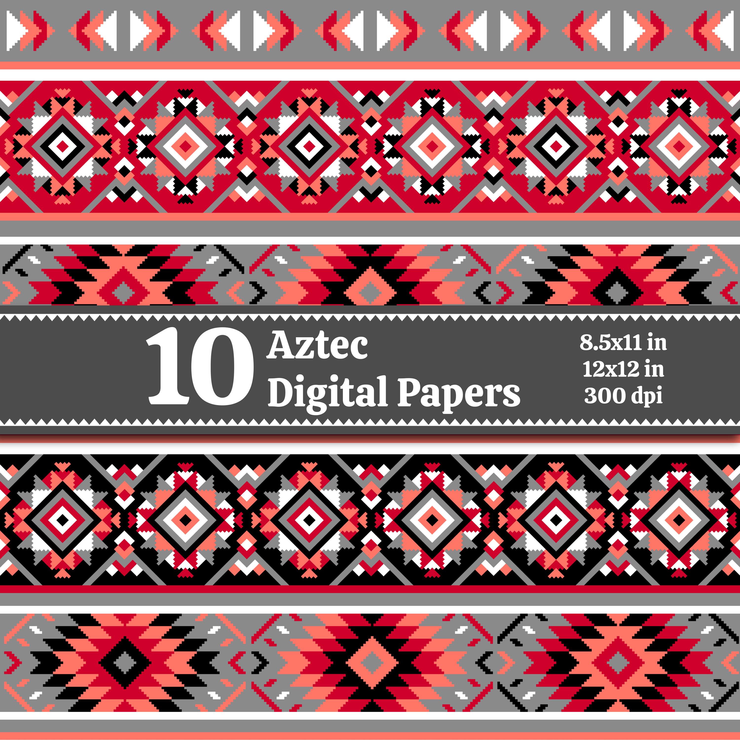 Aztec Digital Paper, Native American Inspired Geometric Patterns, Aztec ...