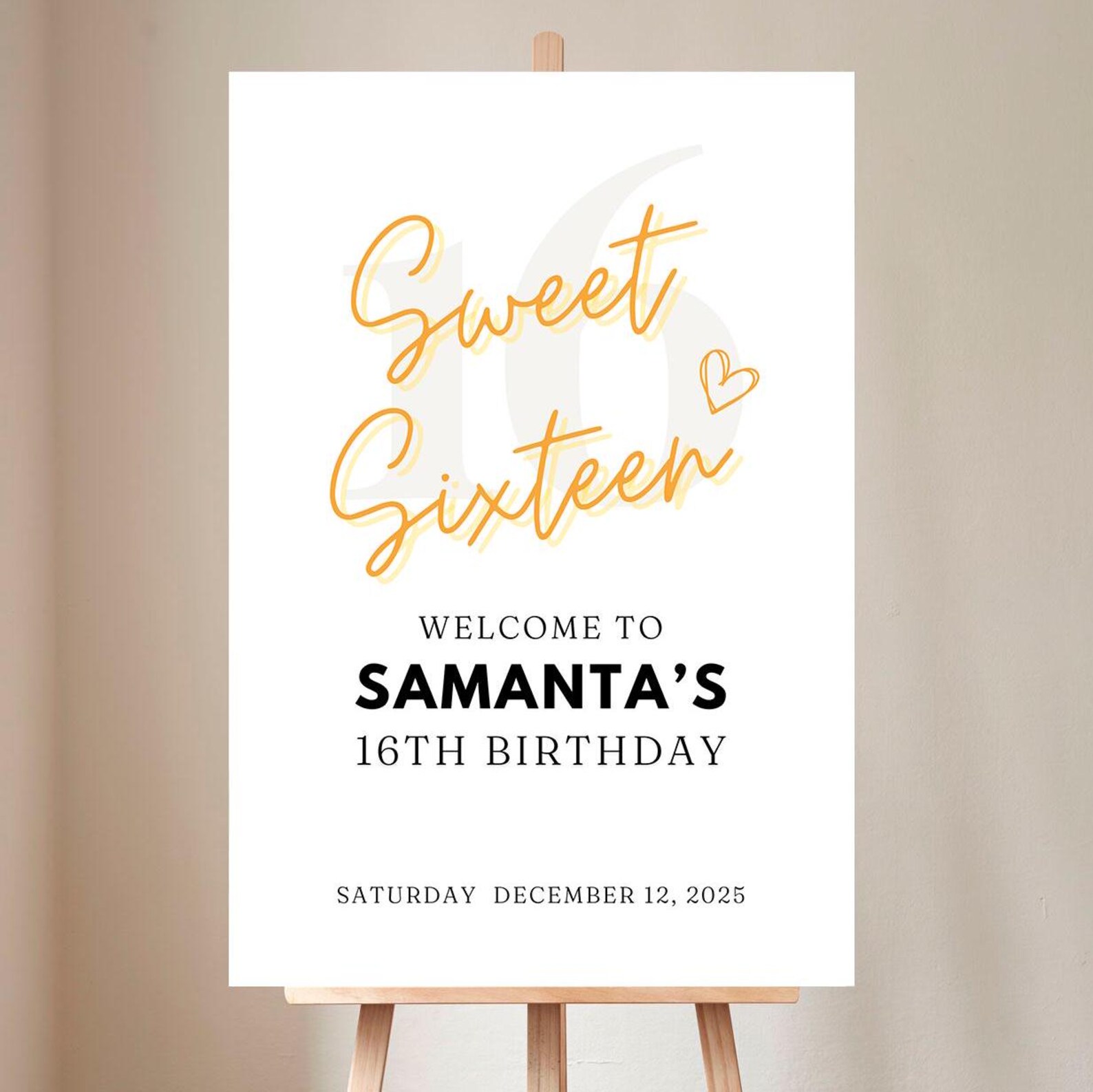 Editable Sweet Sixteen 16th Welcome Sign, Minimalist Any Age Birthday ...
