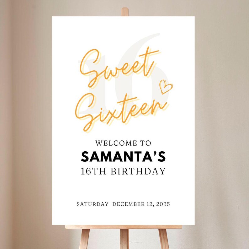 Editable Sweet Sixteen 16th Welcome Sign, Minimalist Any Age Birthday ...