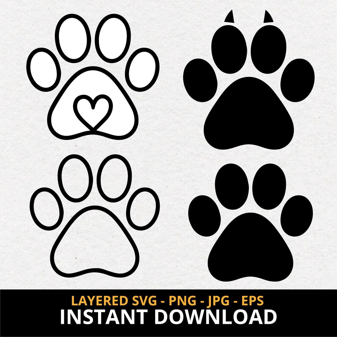 Layered Paw Print Svg Bundle, 4 Paw Footprint Png, Dog Paw Print Laser ...
