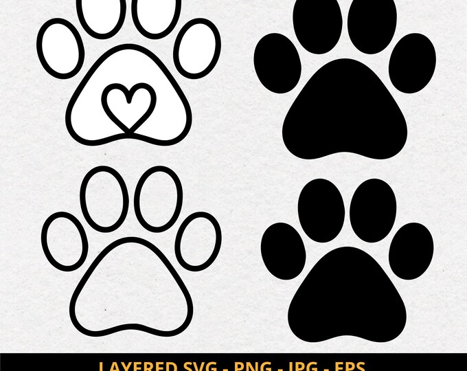 Layered Paw Print Svg Bundle, 4 Paw Footprint Png, Dog Paw Print Laser ...