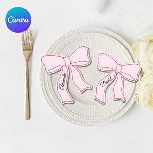 Editable Pink Bow Place Cards Template, Bow Shaped Place Name, Ribbon ...