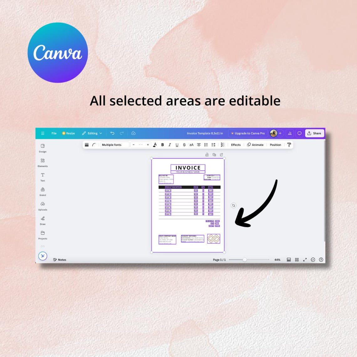 Personalized Invoice Template Canva, Editable Small Business Invoice ...