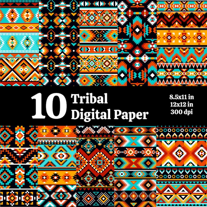 Tribal Digital Paper Bundle, Aztec Seamles Patterns, American Native ...
