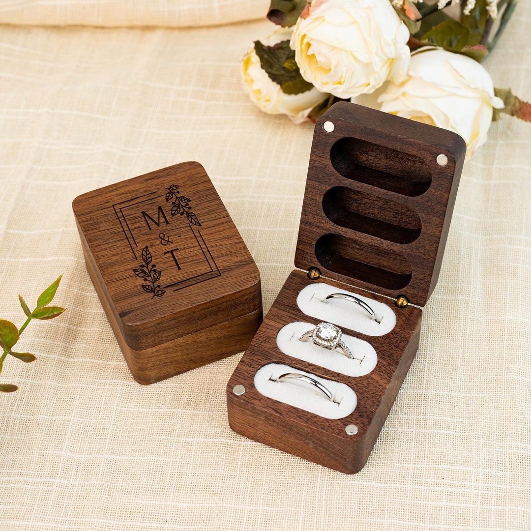 Wooden Ring Box, Custom Wedding Ring Box, Triple Flip Ring Box ...