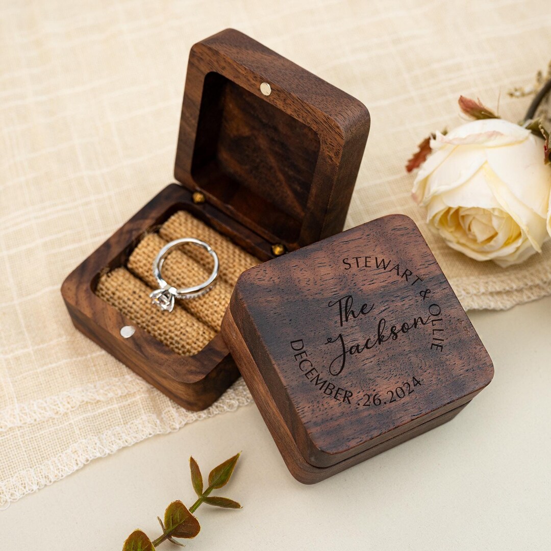 Personalized Wooden Ring Box, 2 Slots Ring Box, Wedding Ring Box for ...