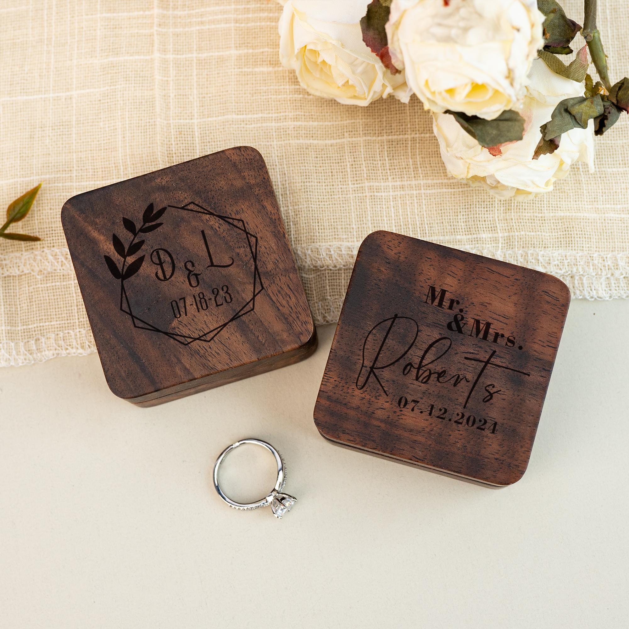 Personalized Wooden Ring Box, 2 Slots Ring Box, Wedding Ring Box for ...