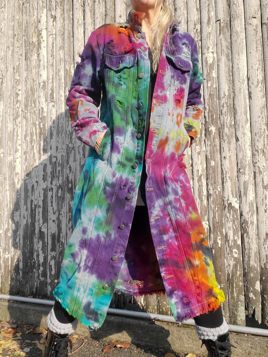 Groovy RAINBOW GALAXY Tie Dye Long Denim Jacket - Etsy