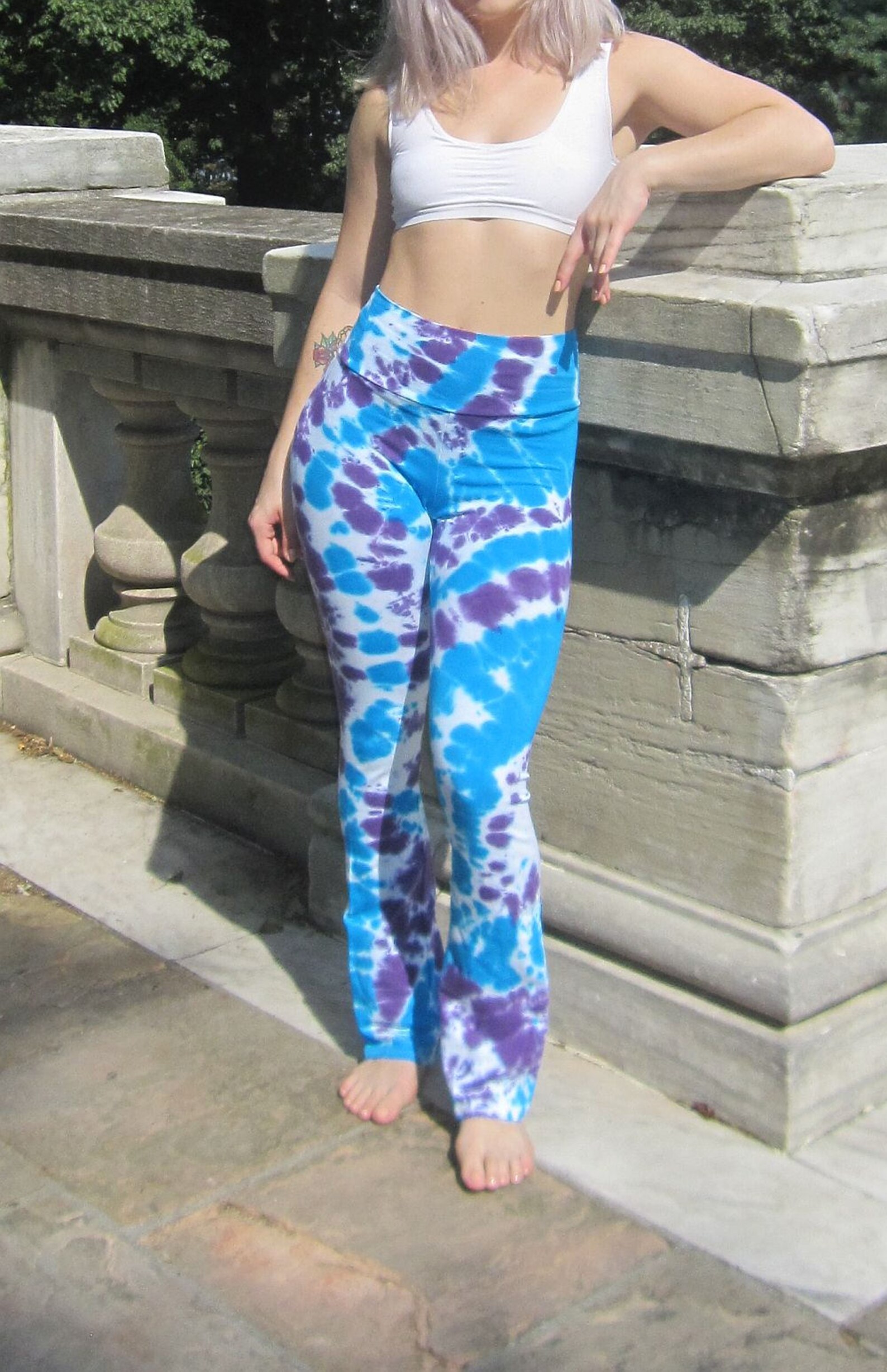 Funky Yoga Pants Flare Boho Hippie Tie Dye Blue Purple Hand - Etsy