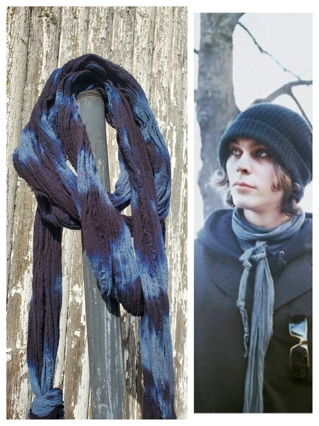 Grey-teal & Black Knotted Rockstar Scarf, Extra Long - Etsy