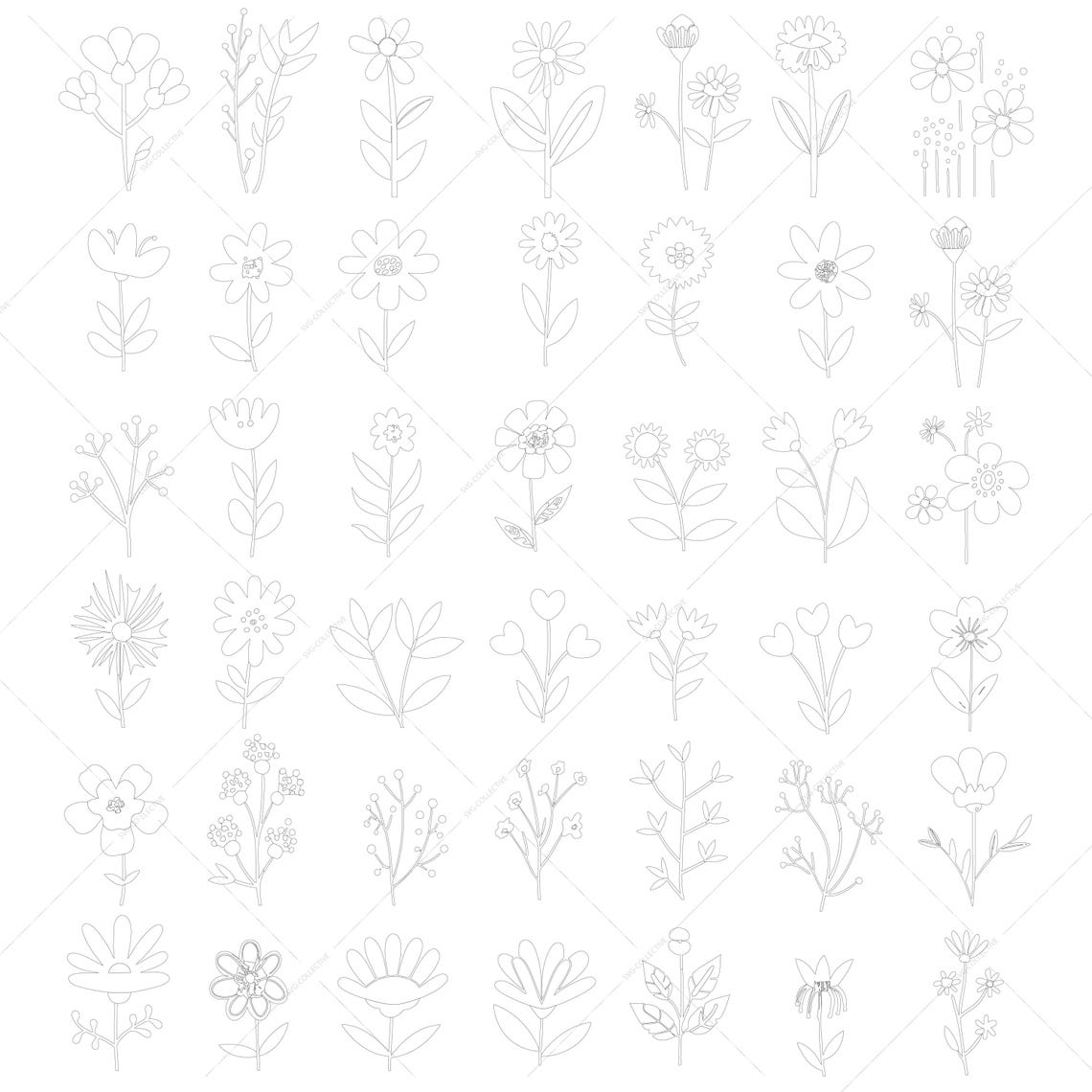 Flower SVG Bundle, Boho Pastel Set of Floral Illustrations, Hand-drawn ...