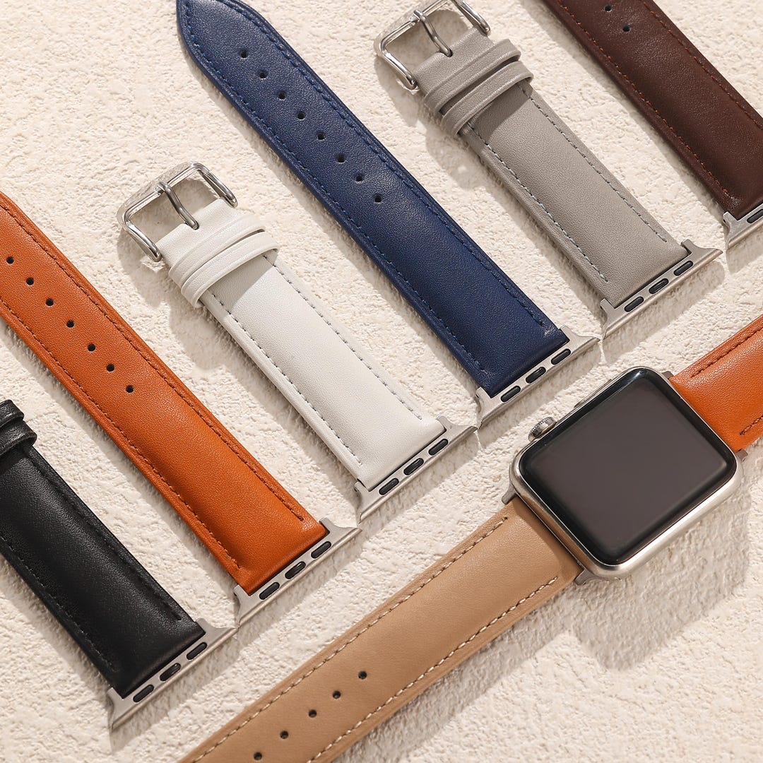 Personalised Black Leather Apple Watch Strap / 38mm 40mm 41mm 42mm 44mm ...