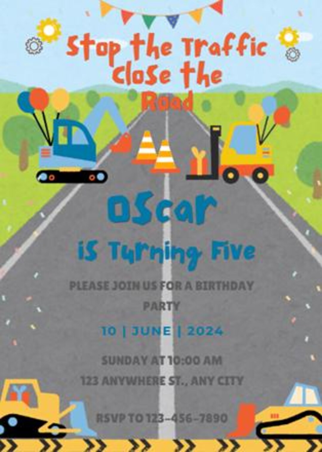 Roadworks Kids Birthday Party Invitation - Etsy