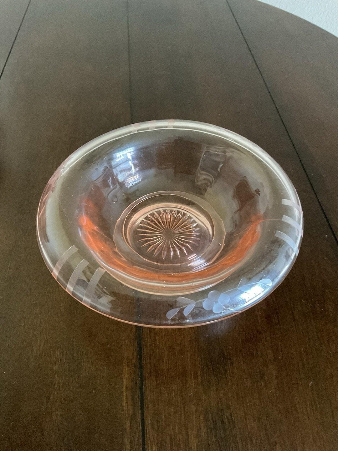 Vintage Pink Depression Glass Footed Bowl, Rolled Rim, Floral and Stripes Etch - Etsy