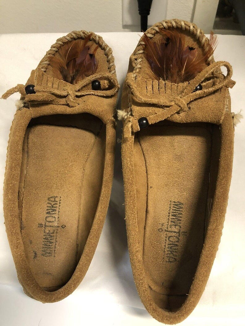 Minnetonka Moccasins off White Leather Size 6 & Brown Suede Leather Sz ...