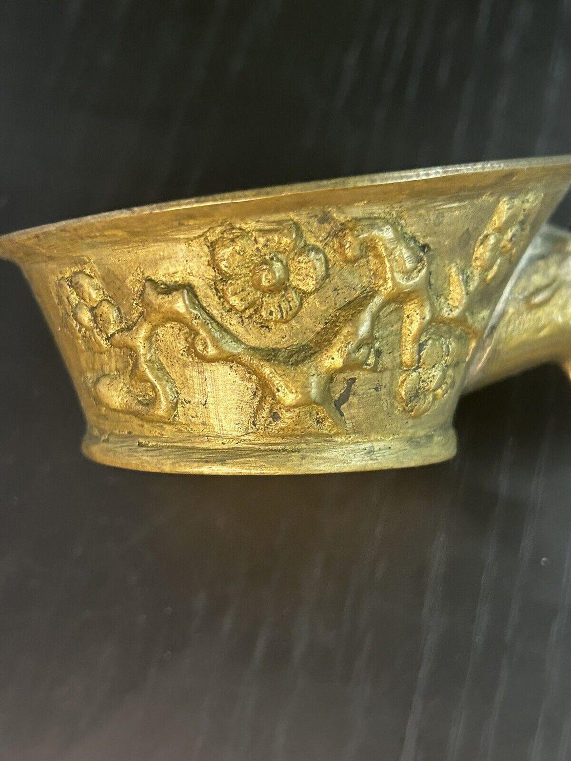 Vintage Chinese Silk Pan Iron Dragon Brass Relief Enamel Handle Antique ...
