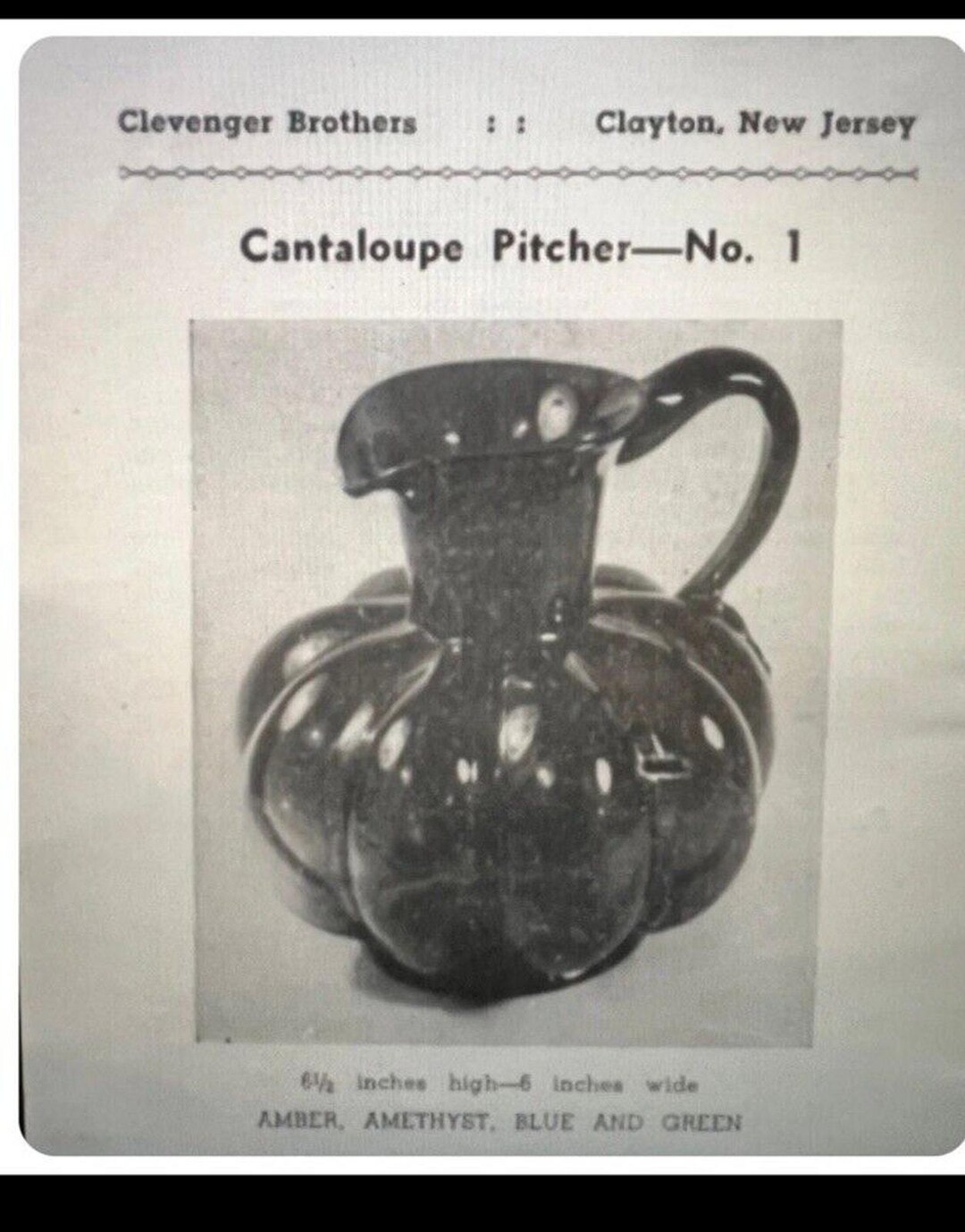 Vintage Midcentury Clevenger Brothers Glass Works Cantaloupe Jug ...