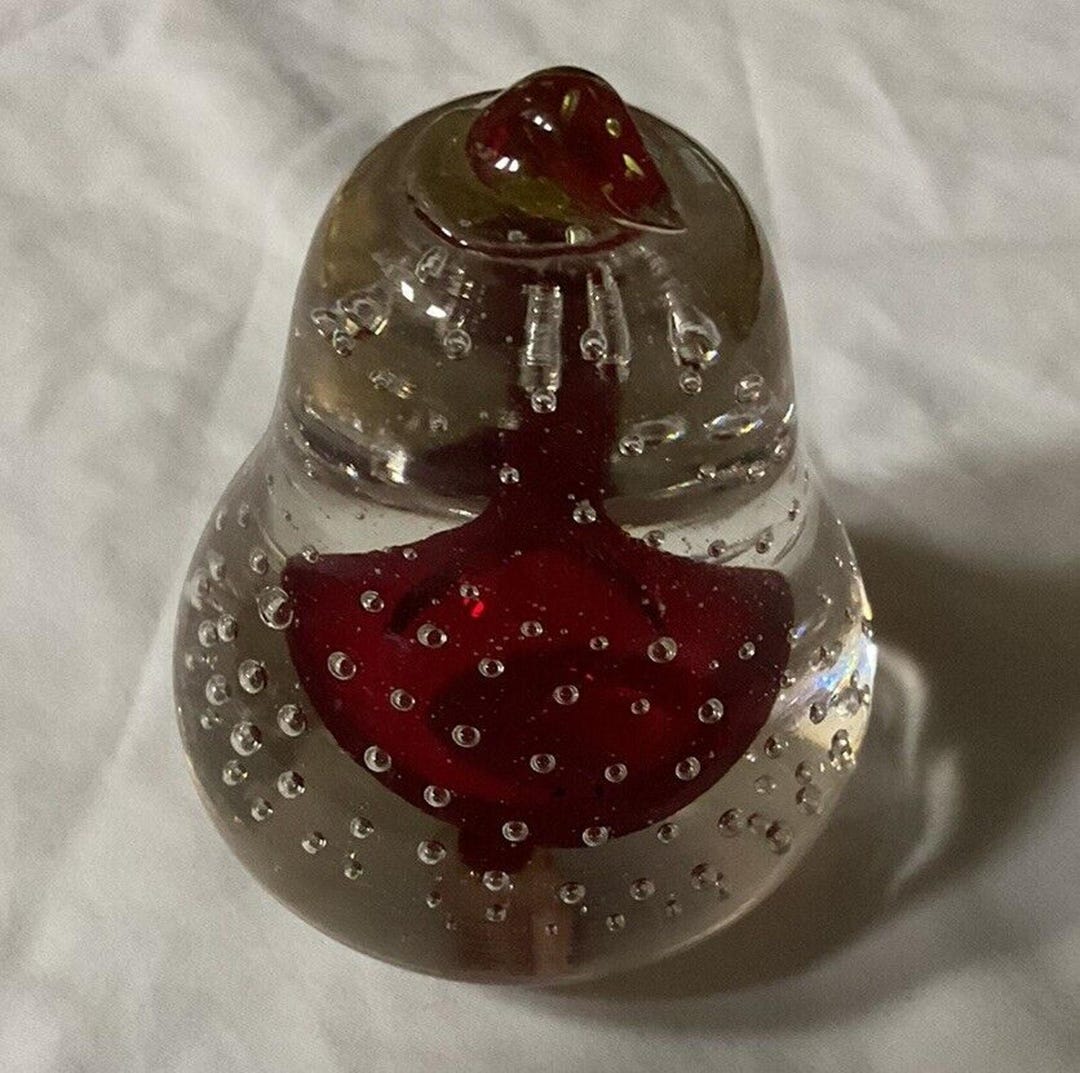 Vintage Art Glass Pear Paperweight Red / Clear Hand Blown Bullicante - Etsy