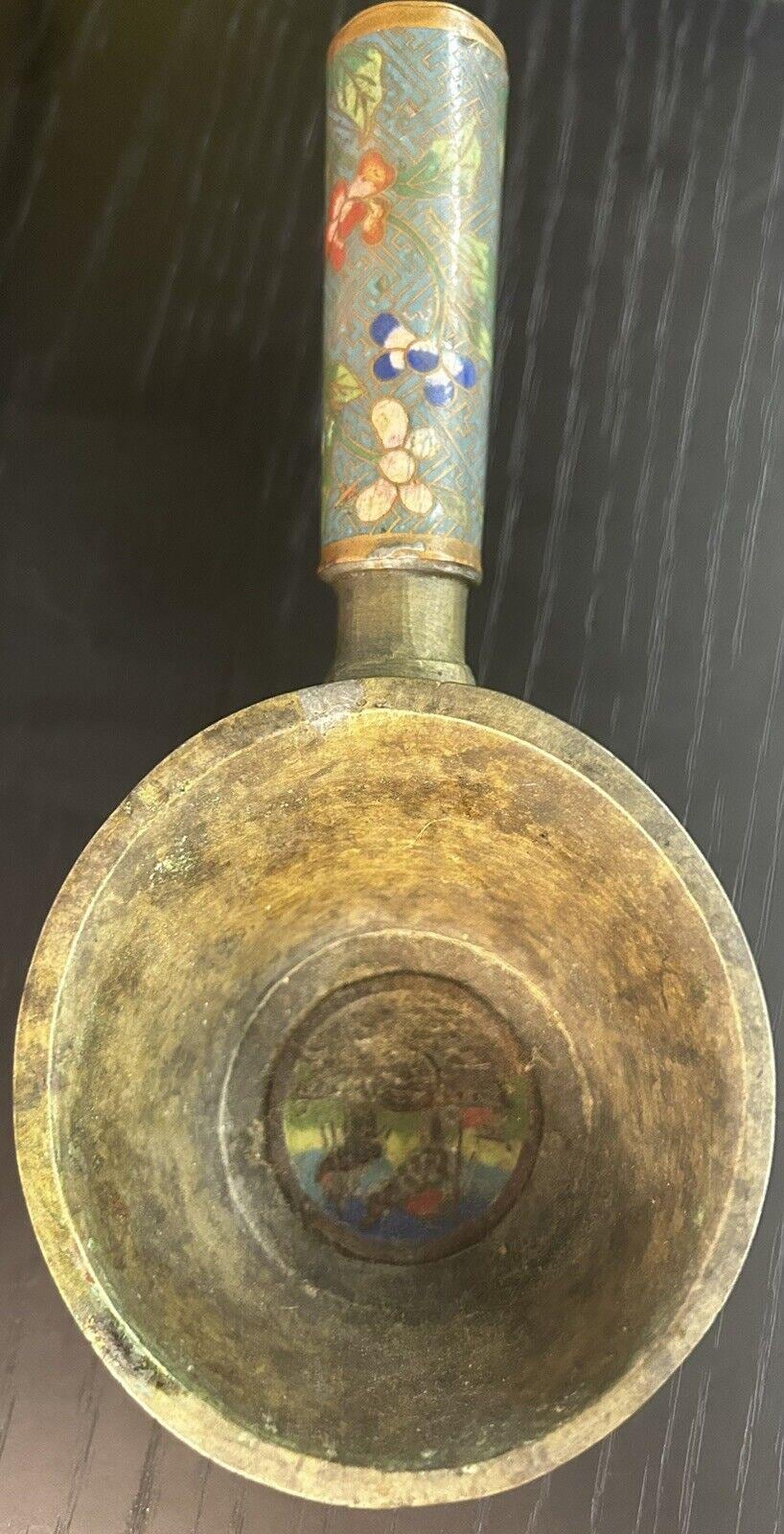 Vintage Chinese Silk Pan Iron Dragon Brass Relief Enamel Handle Antique ...