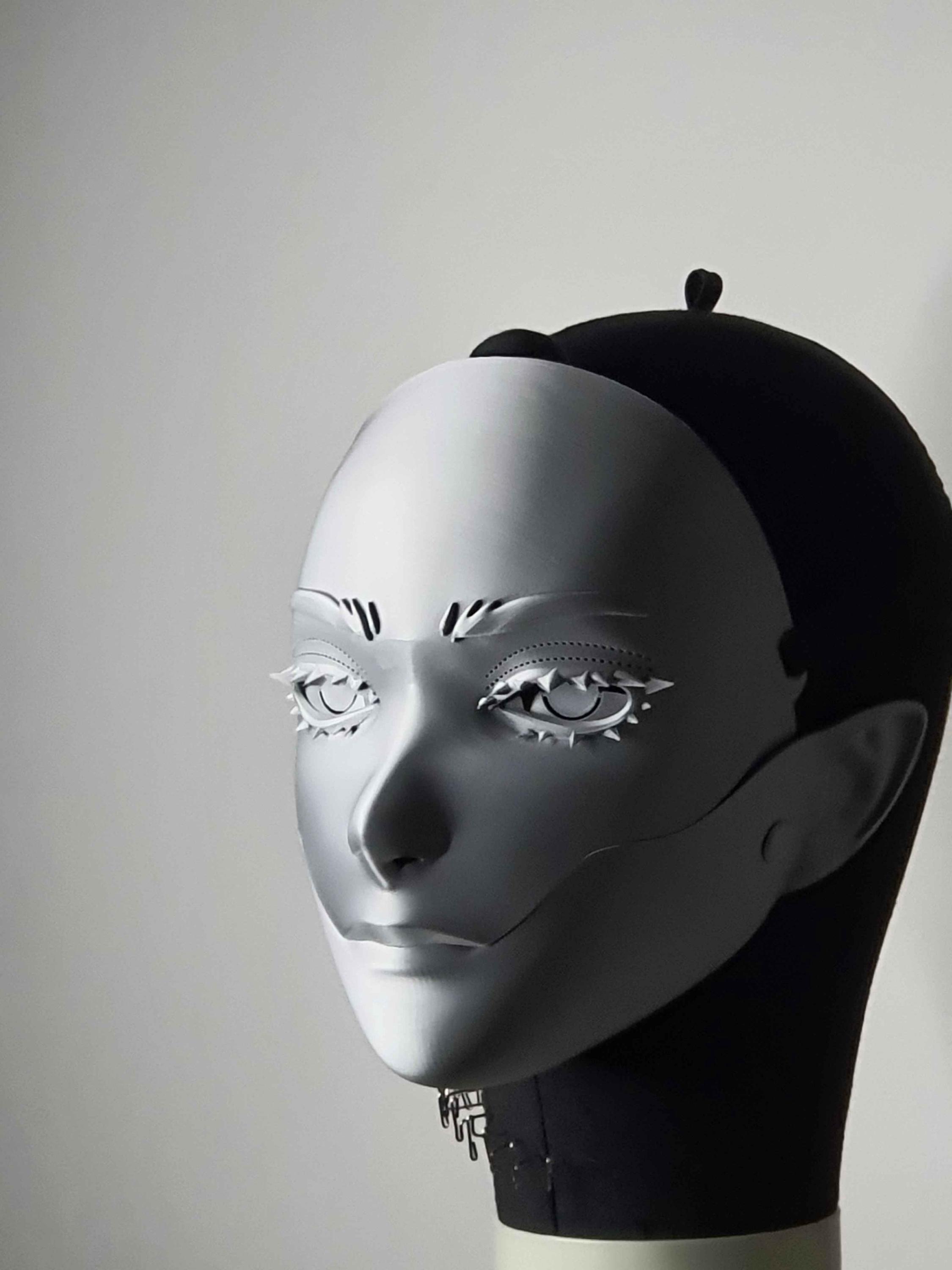 Youkai Demon Mask - Mask With Hinges & Fangs - 3D Printed Grey Model ...