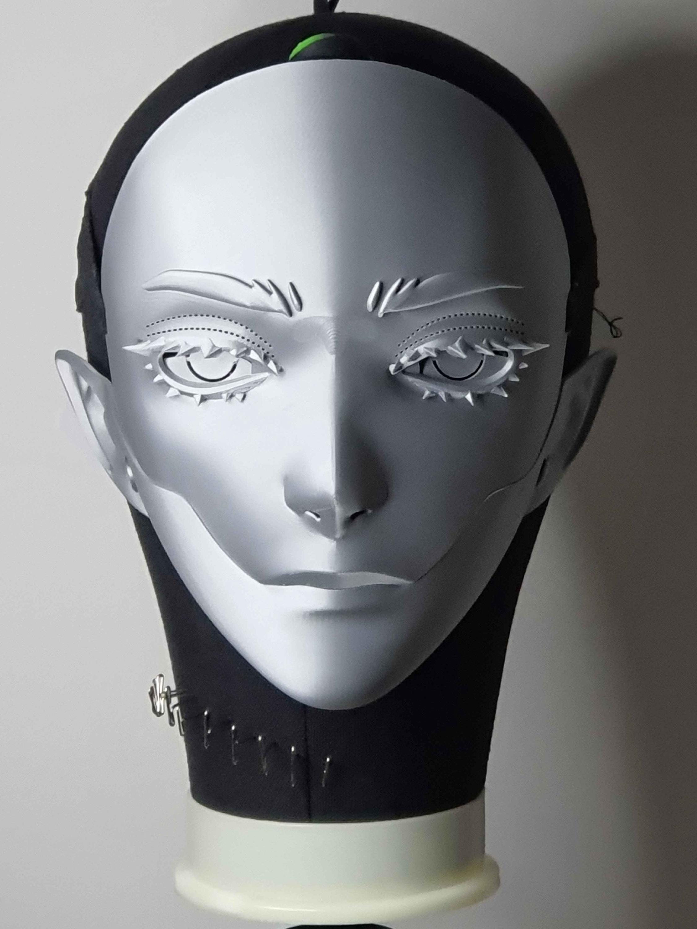 Youkai Demon Mask - Mask With Hinges & Fangs - 3D Printed Grey Model ...