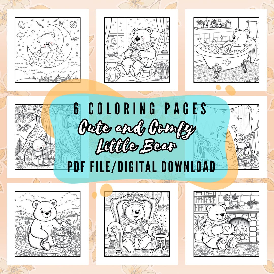 Comfy Little Bear Coloring Pages, Super Cute Coloring Book, Comfy ...