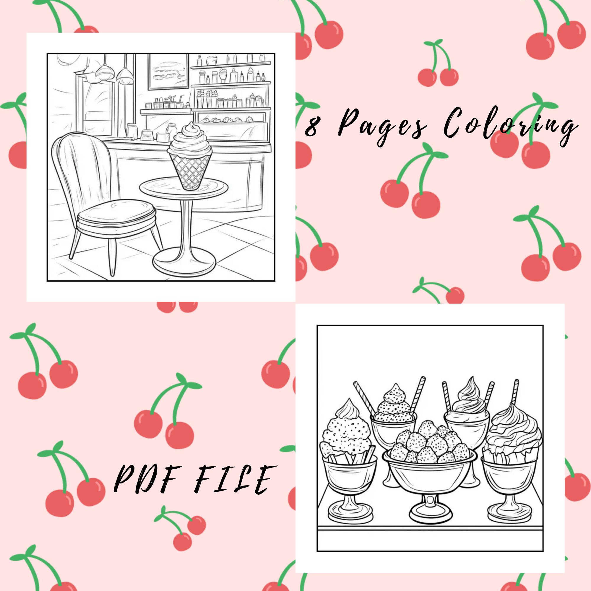 A Sweet Ice Cream Shop Coloring Adventure, 8 Pages of Ice Cream Theme ...