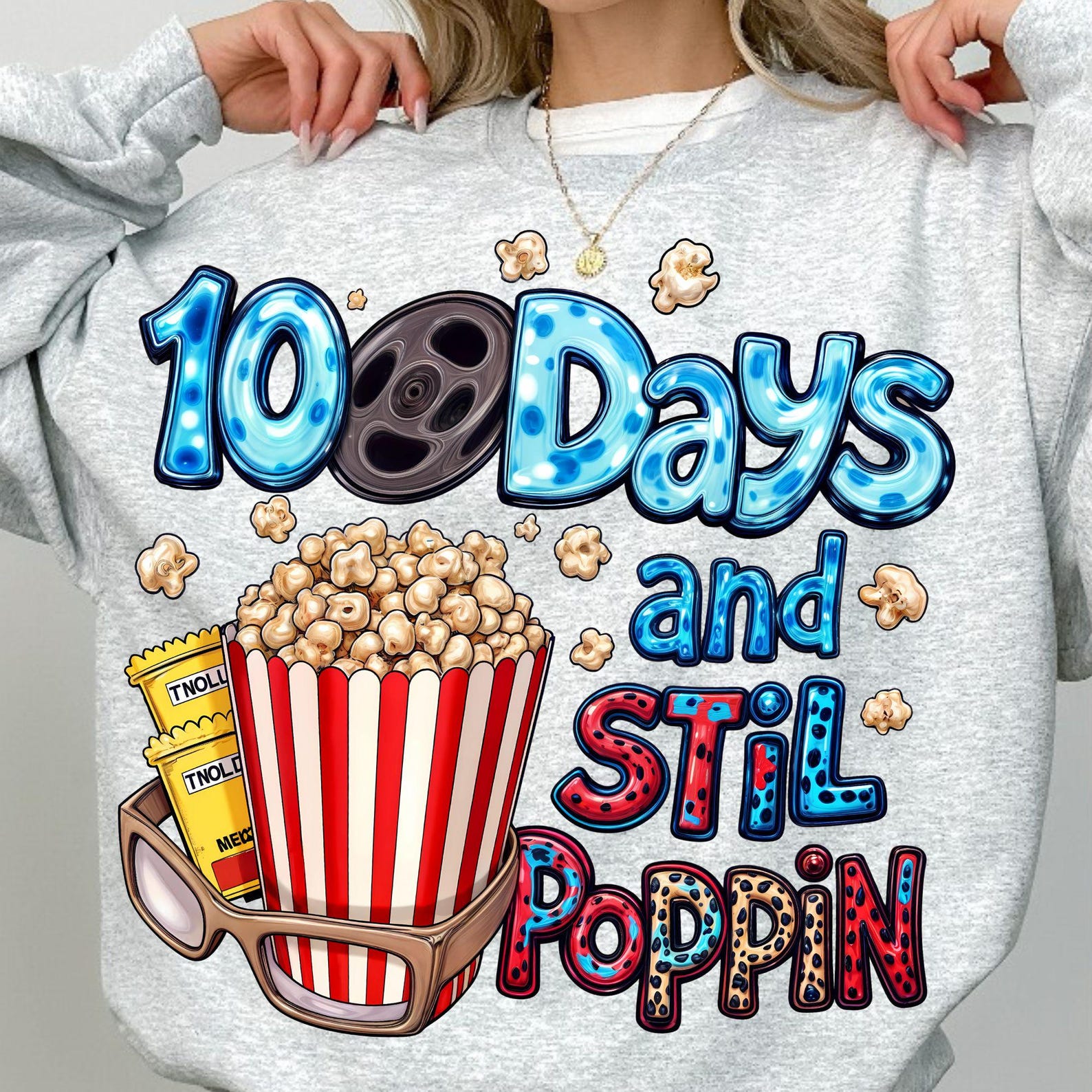 100 Days and Still Poppin' PNG, 100 Days of School, Popcorn PNG, Funny ...
