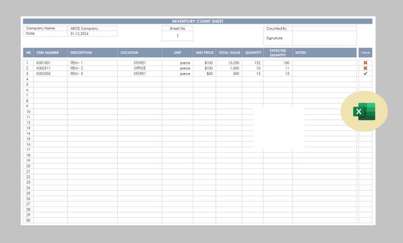 Inventory Count Sheet Excel - Etsy