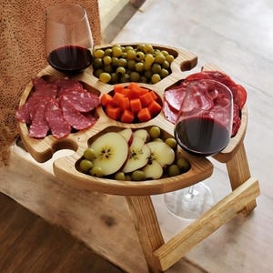 Wooden Outdoor Folding Picnic Table 2-in-1 With Glass Holder - Etsy