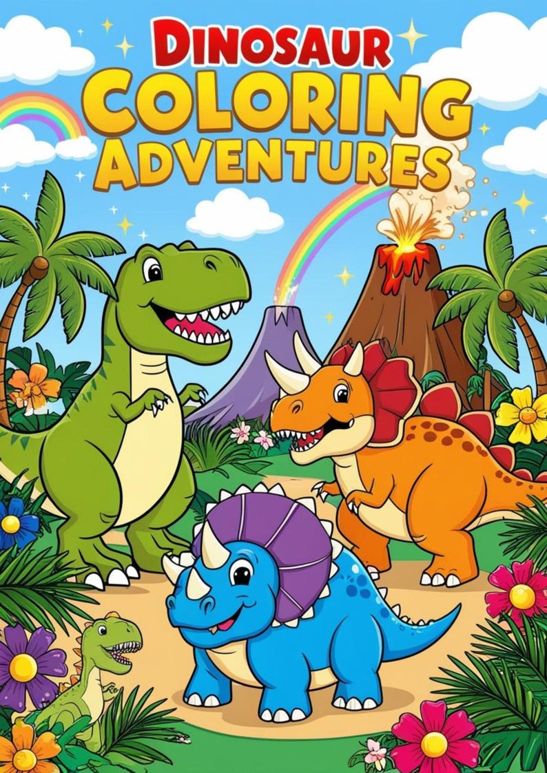 10 Pages Dinosaur Coloring Adventure Book for Kids for All Ages - Etsy