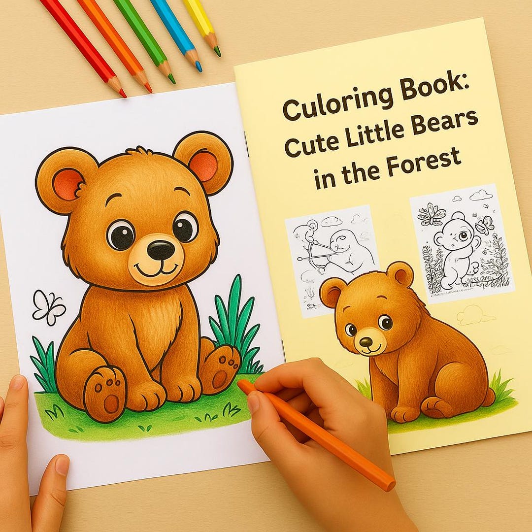 Coloring Book: Cute Little Bears in the Forestcute Bears in Play and ...