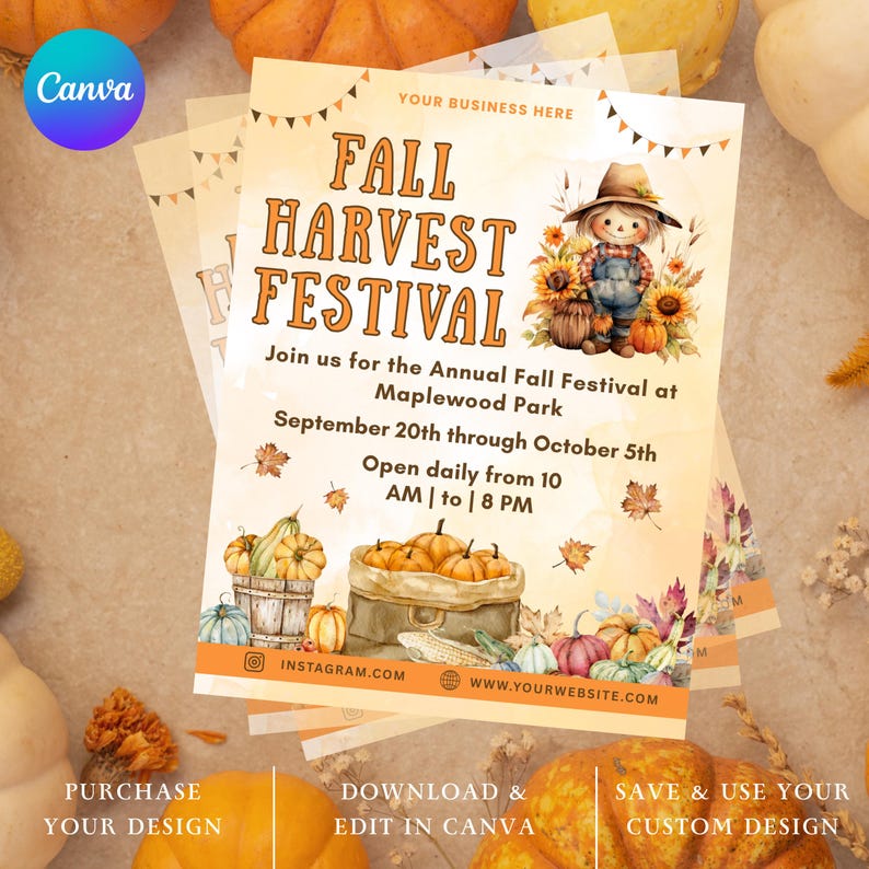 Fall Harvest Festival Flyer: DIY Autumn Event Invite (canva Template ...