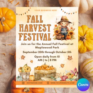 Fall Harvest Festival Flyer: DIY Autumn Event Invite (canva Template ...