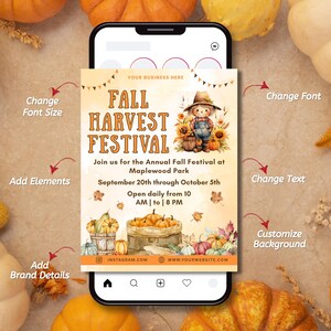 Fall Harvest Festival Flyer: DIY Autumn Event Invite (canva Template ...