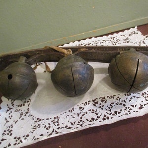 Antique Extra Large Bronze Sleigh Bells 3 on Leather Strap - Etsy