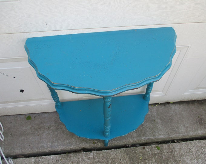 Teal/blue Half Moon Side Pie Crust Table Vintage Wood Spindle End Stand ...