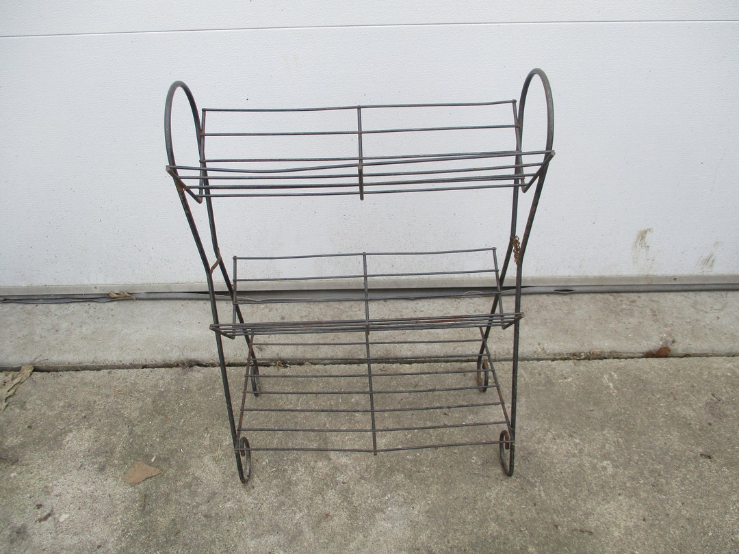 Metal Shelf Shoe Book Three Tiered Slant Shelves Vintage Rusty Charm - Etsy