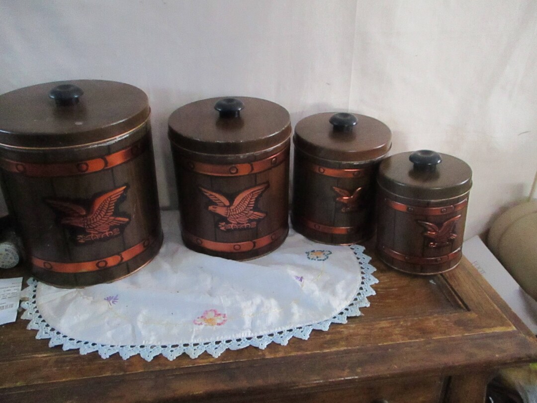 JL Clark Tin Canisters Set of 4 Nesting Barrel Eagle Design - Etsy