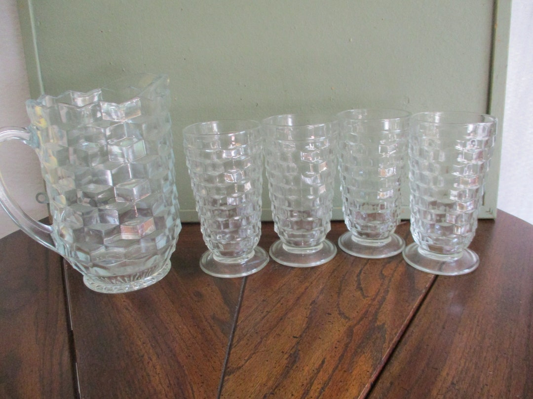 Clear Pitcher Whitehall Fostoria American With 4 Goblet Water Glasses ...