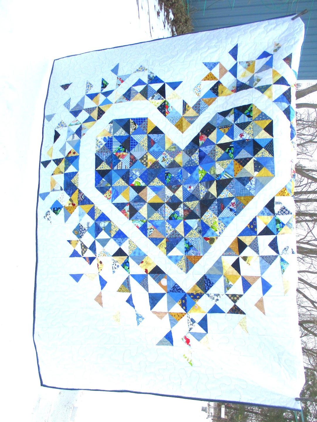 Blue Yellow Exploding Heart Double Bed Quilt Full Size Bed Quilt ...