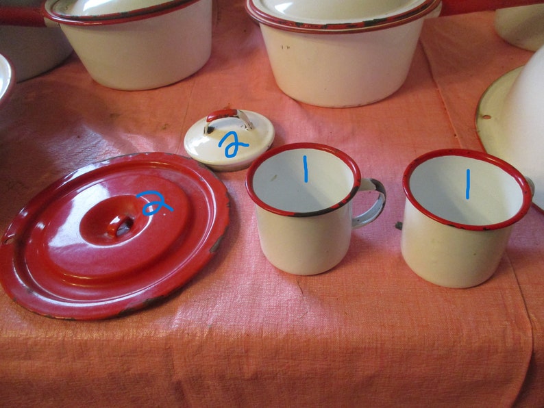 Enamel Red and White Vintage CHOICE Two Listings - Etsy